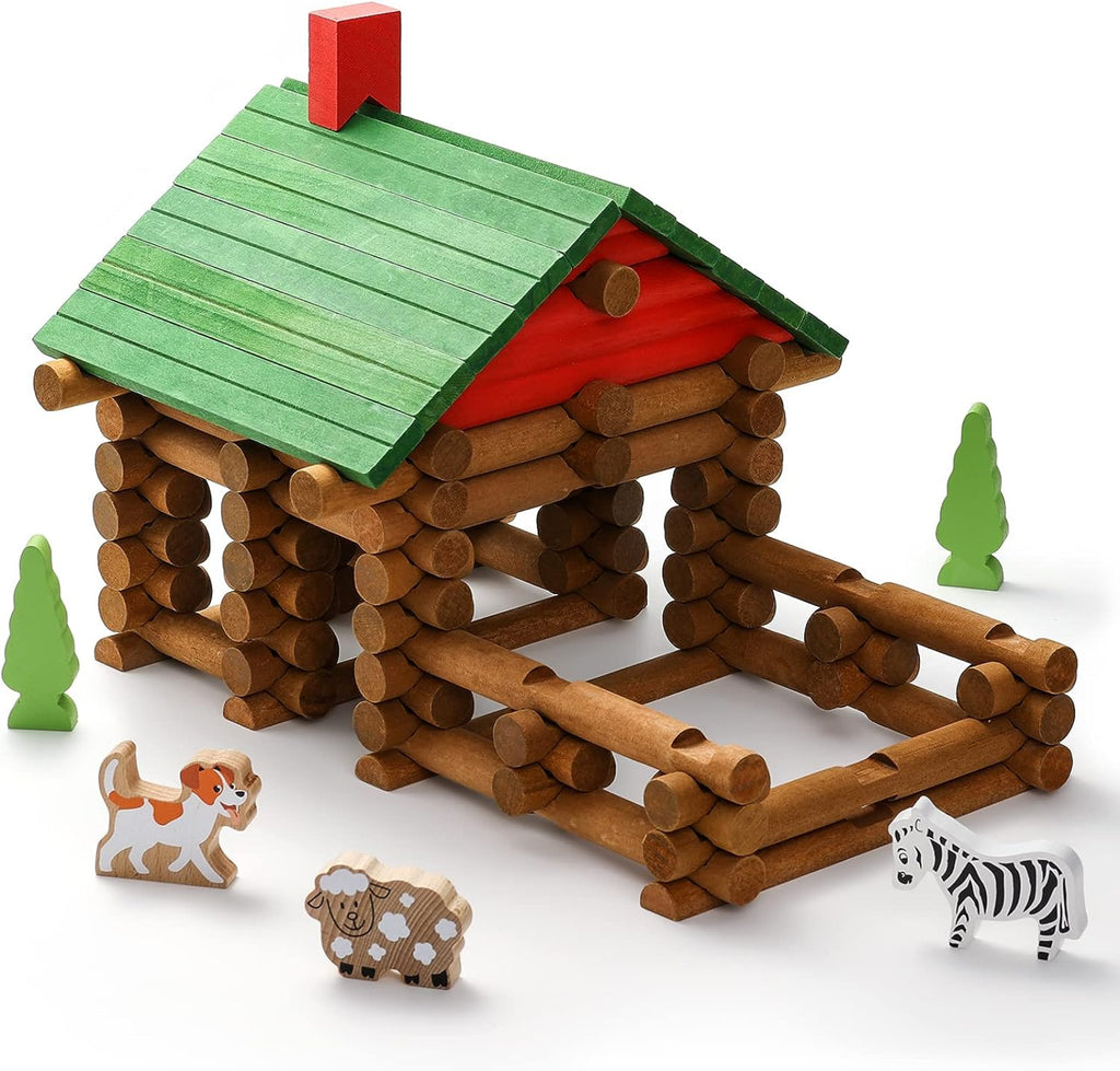 Wooden Log Cabin Set Farm Themed (110 pcs) | SainSmart Jr. Toys