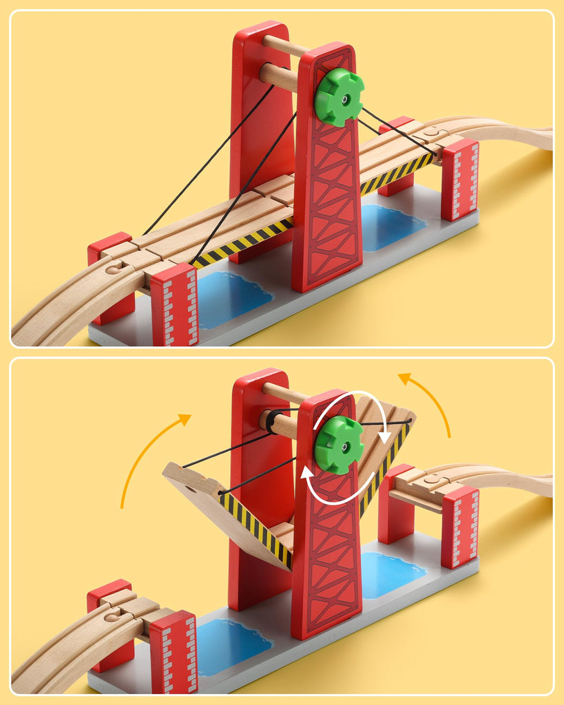 Wooden Train Set Accessories Lifting Bridge | SainSmart Jr. Toys