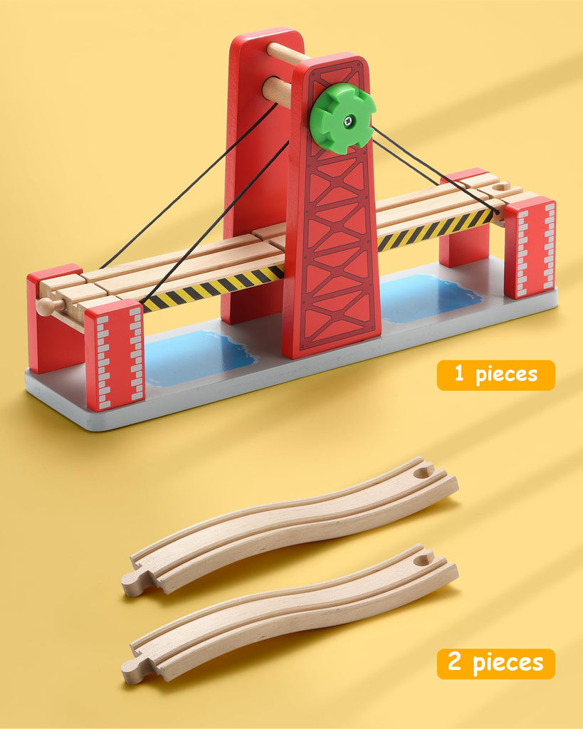 Wooden Train Set Accessories Lifting Bridge | SainSmart Jr. Toys