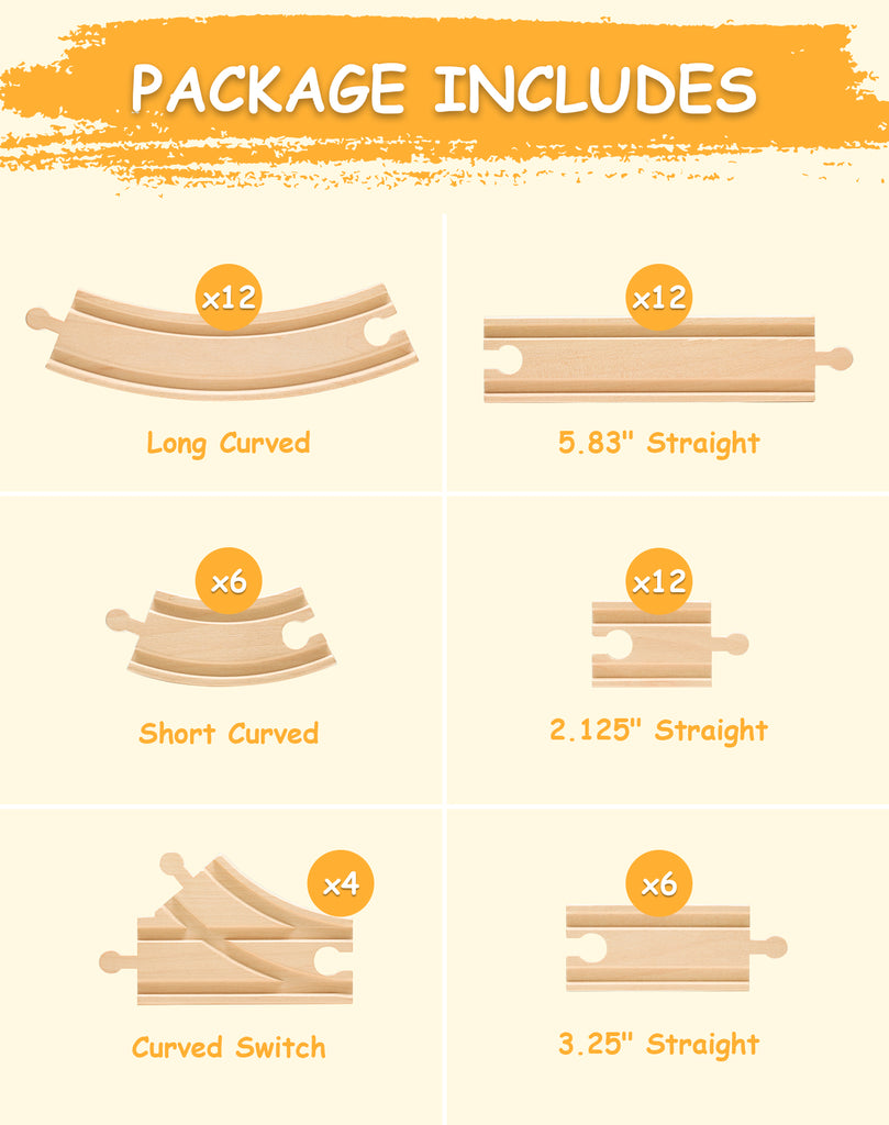 Wooden Train Track Expansion (52 pcs)| SainSmart Jr. Toys